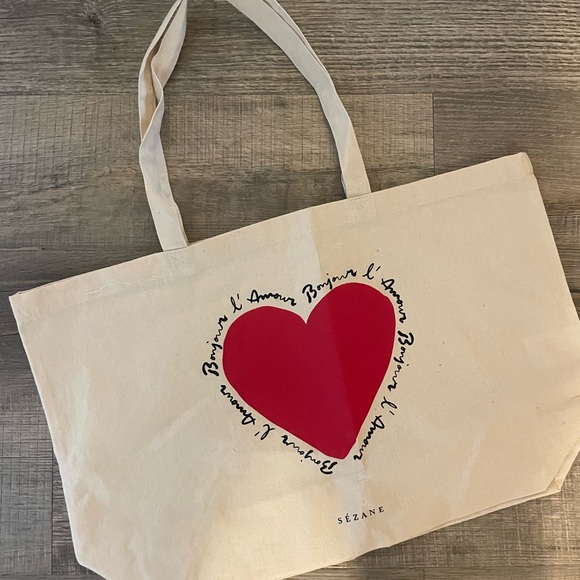 Sezane | Bags | Sezane Cream Tote With Red Heart | Poshmark